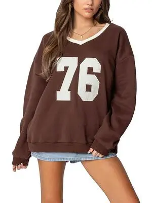EDIKTED 76 Oversized V Neck Sweater - Brown