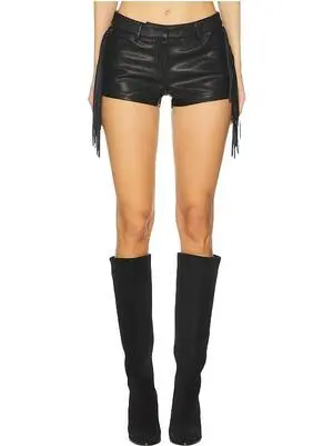 Superdown Fringe Detailed Faux Leather Shorts - Black