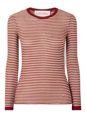 Valentino Garavani Ribbed Striped Silk Sweater - Red
