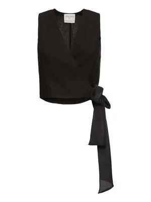 FORTE_FORTE FORTE_FORTE Chic Linen Canvas Crossed Top Black