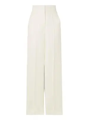 Max Mara Aversa Embroidered Linen Wide-leg Trousers - White