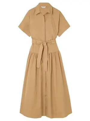 Max Mara Max Mara Agoraio Belted Eyelet-embellished Cotton-poplin Midi Shirt Dress Camel