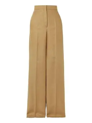 Max Mara Aversa Embroidered Linen Wide-leg Pants - Brown