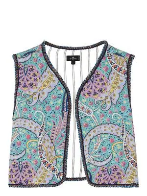 Etro Cropped Embroidered Denim Vest - Blue