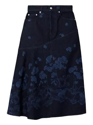 Erdem Paneled Floral-print Denim Midi Skirt - Blue