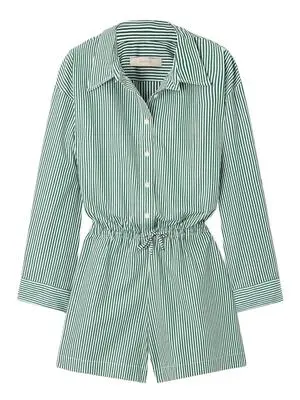 Faithfull The Brand Freja Striped Cotton-blend Poplin Playsuit - Green