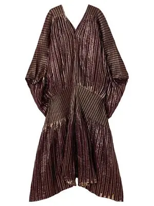 DIMA AYAD Striped Metallic Voile Kaftan - Burgundy