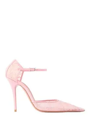 Amina Muaddi Barbara Leather-trimmed Lace Pumps - Pink