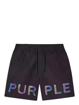 PURPLE BRAND Holographic Wordmark Shorts - Black