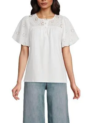 LANDS' END Lands' End Eyelet Crew Puff Sleeve Top