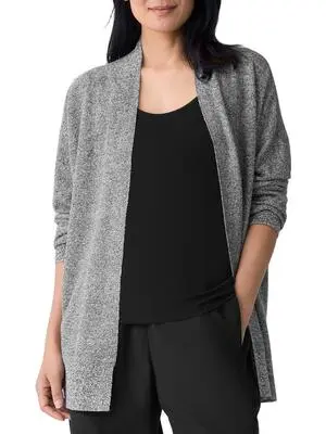 Eileen Fisher Organic Linen Blend Open Front Cardigan - Black/ White