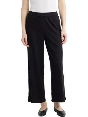 Eileen Fisher Jersey Ankle Wide Leg Pants - Black