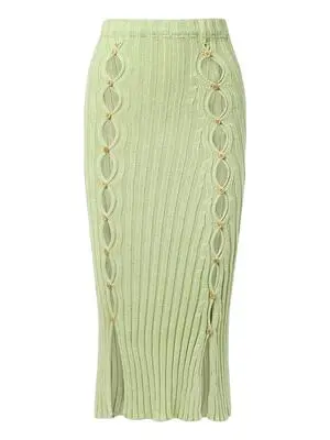 BASERANGE Loulou Cutout Ribbed Cotton Midi Skirt - Light Green