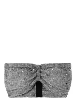 Alessandra Rich Cropped Crystal-embellished Knitted Top - Gray