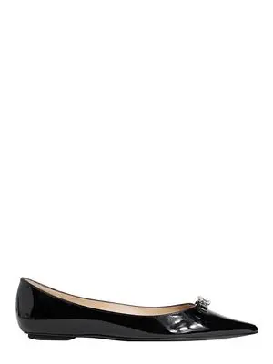 STUART WEITZMAN Diana Embellished Patent-leather Point-toe Flats - Black