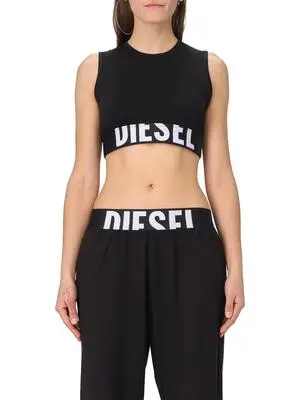 DIESEL® Cropped Tank Top With Logo Detail - Black