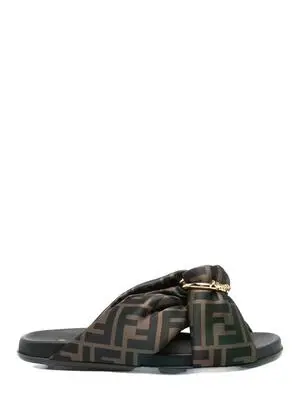 Fendi Ff Satin Slides - Brown