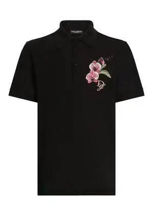 Dolce & Gabbana Orchid Embroidered Polo Shirt - Black