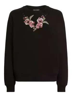 Dolce & Gabbana Orchid Embroidered Sweatshirt - Black