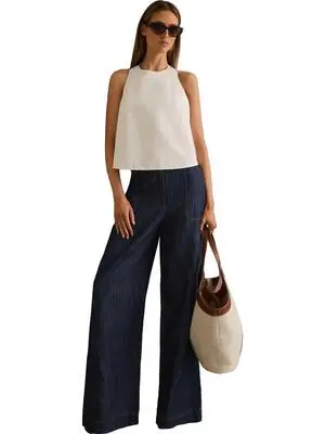 REISS Linen Wide-leg Trousers - Indigo