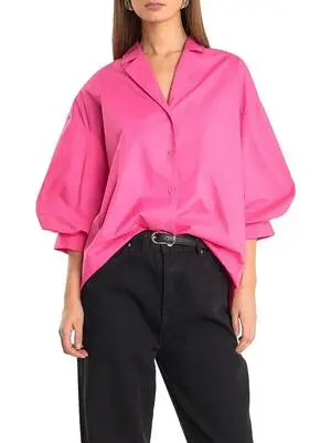 Endless Rose Blouson Sleeve Cotton Shirt - Fuchsia