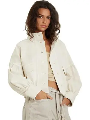 Treasure & Bond Treasure & Bond Blouson Sleeve Twill Utility Jacket Ivory Dove