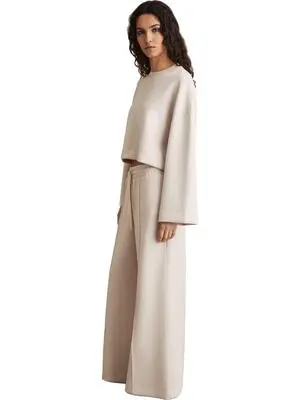 REISS Freya Interlock Wide-leg Drawstring Joggers - Stone