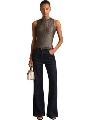 REISS Tia Metallic Knit Vest - Gunmetal