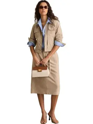 REISS Meagan Suede Midi Skirt - Neutral