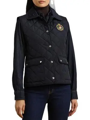 Ralph Lauren Lauren Ralph Lauren Crest Patch Quilted Vest Dark Navy
