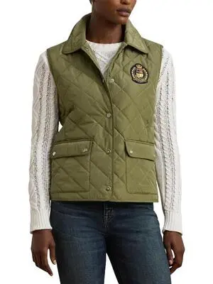 Ralph Lauren Lauren Ralph Lauren Crest Patch Quilted Vest Sage Green