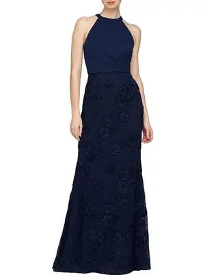 Js Collections Britney Sleeveless Halter Gown - Deep Navy