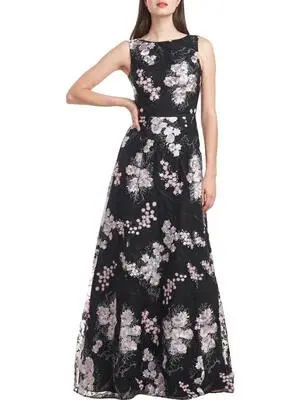 Js Collections Catalina Floral Embroidered A-line Ballgown - Black/ Blush