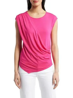 Loveappella Drape Asymmetric Top - Fuchsia