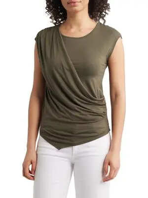 Loveappella Drape Asymmetric Top - Olive