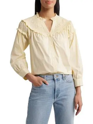 Wit & Wisdom Smocked Yoke Ruffle Shirt - Buttercream