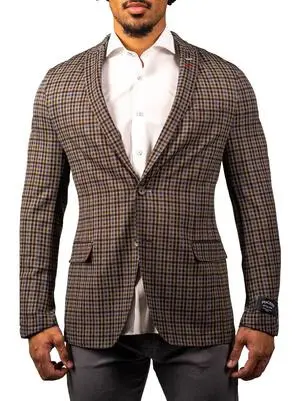 MACEOO Gingham Unconstructed Knit Blazer - Brown/  Yellow