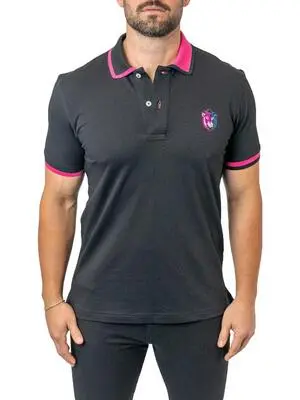 MACEOO Tipped Delhi Embroidered Polo - Black