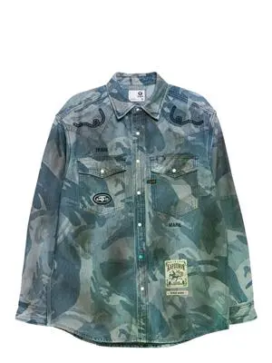 AAPE BY *A BATHING APE® Moonface Jacquard Camo Denim Shirt - Blue