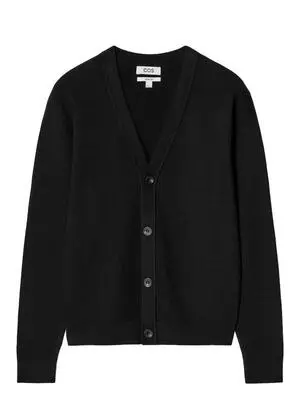 Cos Textured Knitted Cotton V-neck Cardigan - Black
