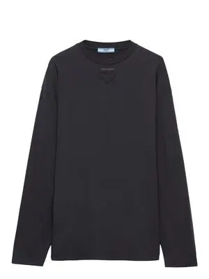 Prada Long-sleeved Jersey T-shirt - Lead Gray