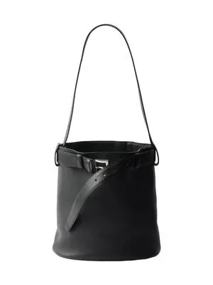 Prada Buckle Leather Bucket Bag With Belt - Black