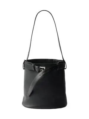 Prada Buckle Leather Bucket Bag - Black