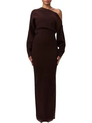Naked Wardrobe One-shoulder Maxi Sweater Dress - Dark Chocolate