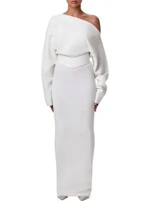 Naked Wardrobe One-shoulder Maxi Sweater Dress - White