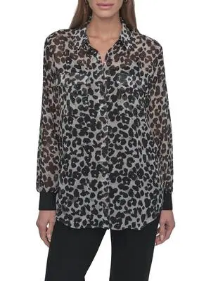 Dkny DKNY Print Chiffon Tunic Shirt Spring Animal Ivory