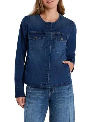 WASH LAB DENIM Clara Collarless Jacket - Ahoy Blue
