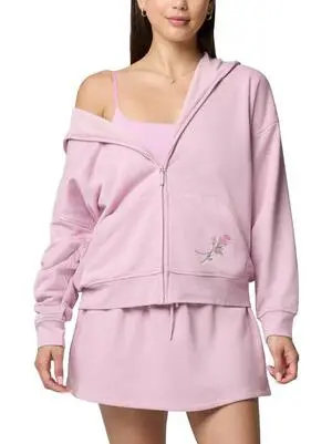 FLORENCE BY MILLS Cozy Crush Forever Embroidered Oversize Graphic Zip Hoodie - Dawn Pink Rose