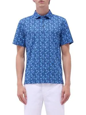 Bugatchi Vincent Ooohcotton® Leaf Print Polo - Night Blue