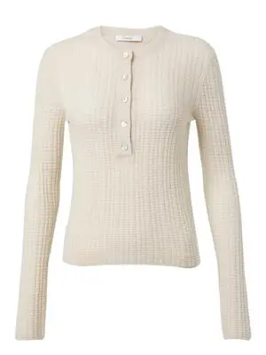 Vince Ribbed Cashmere And Silk Henley Shirt - White